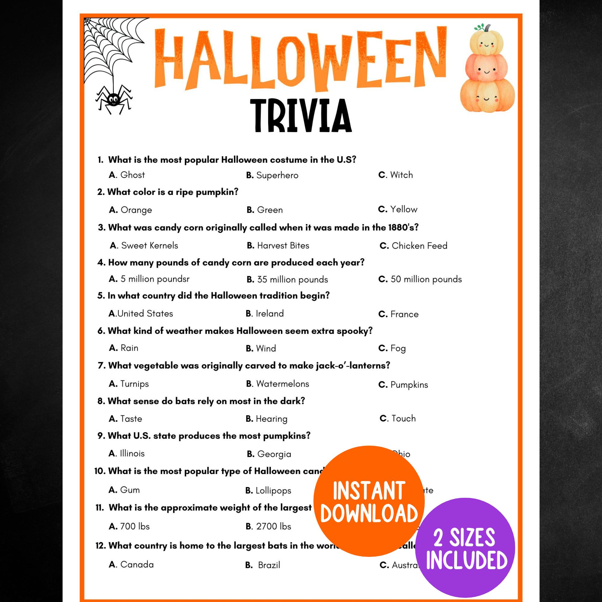 Halloween Trivia Game, Printable Halloween Party Game, Halloween Game ...