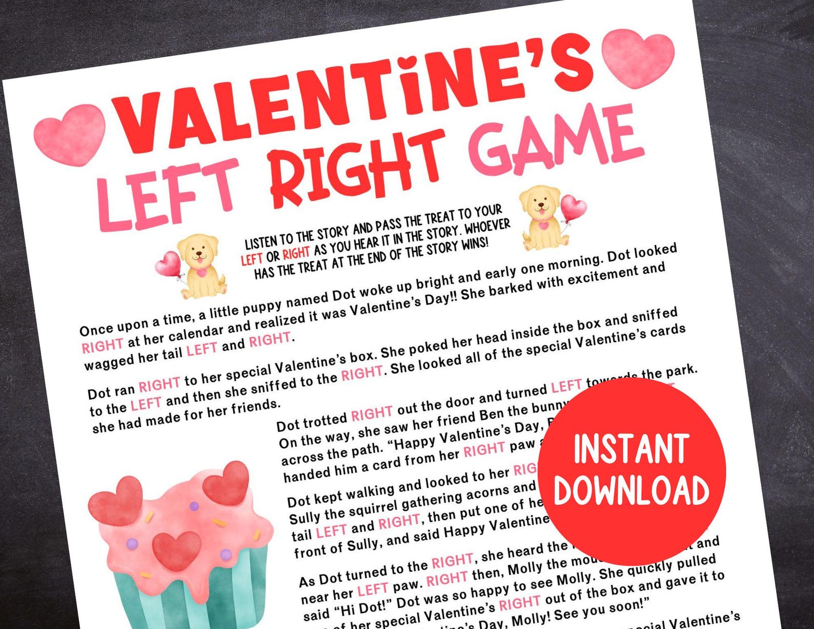 Valentines Left Right Game, Printable Group Valentines Game, Easy ...