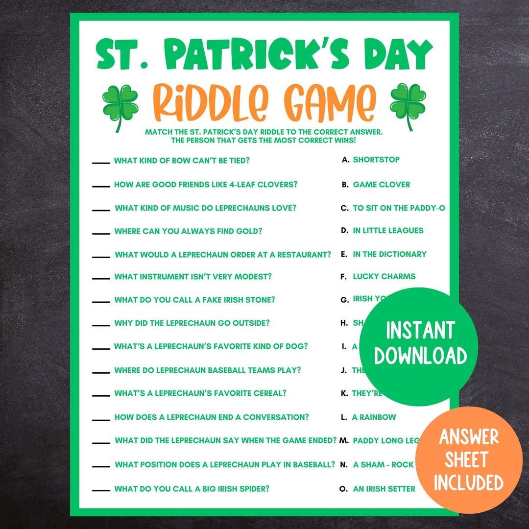 St. Patrick's Day Riddle Game, Printable St. Patrick's Day Party Game ...