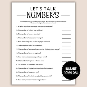 Icebreaker Game, Printable Lets Talk Numbers Game, Printable Trivia ...
