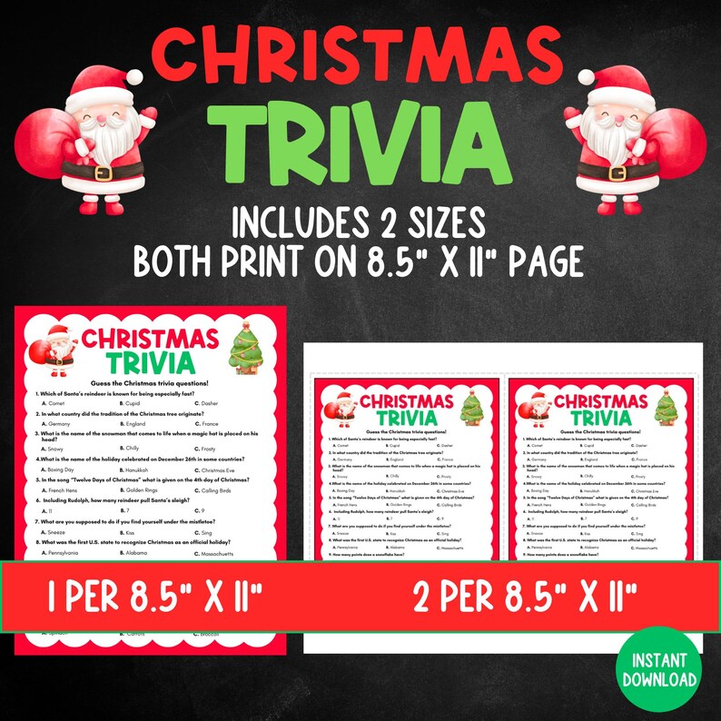 Christmas Trivia Game, Printable Christmas Party Game, Easy Christmas ...