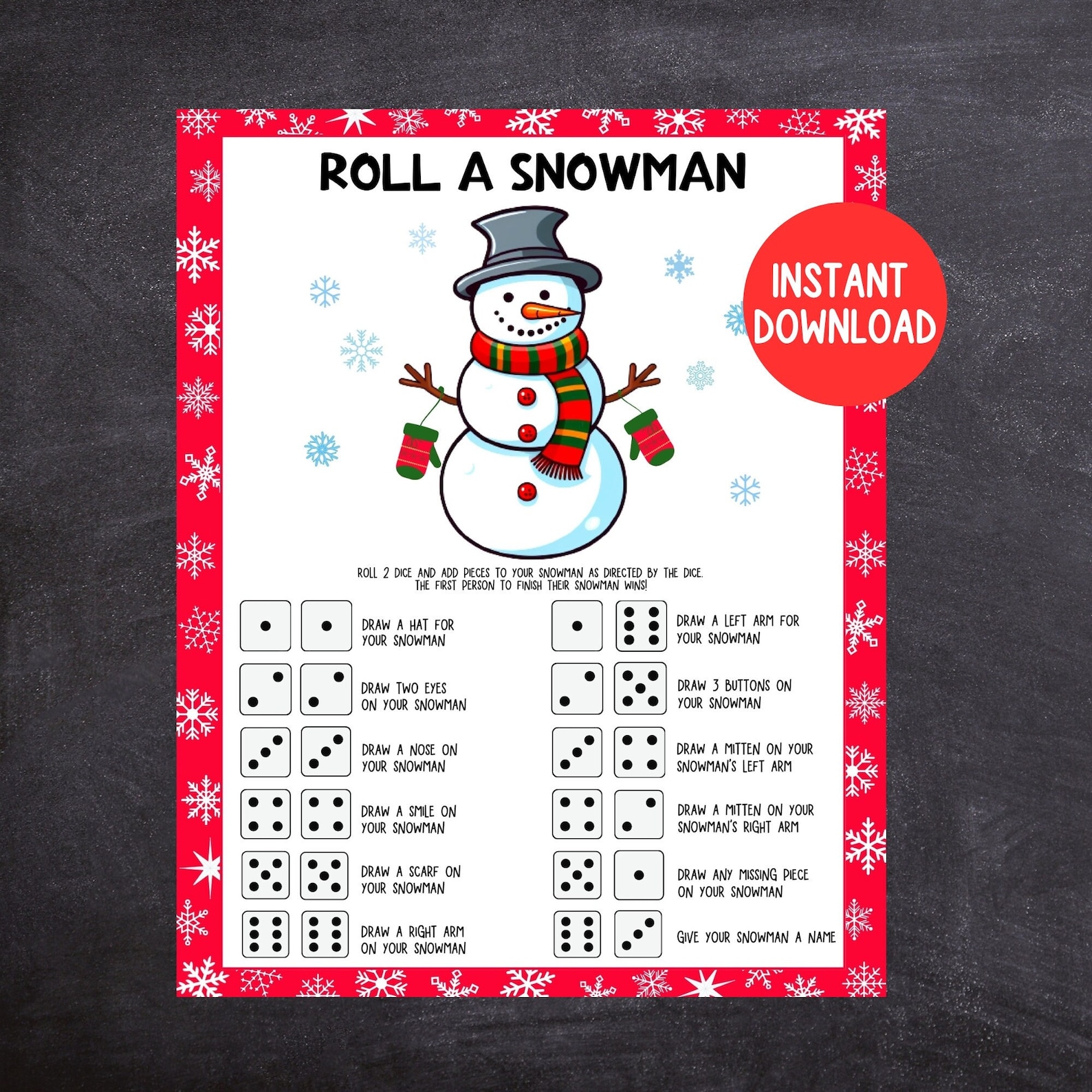 Roll a Snowman Game, Printable Christmas Group Game, Holiday Classroom ...