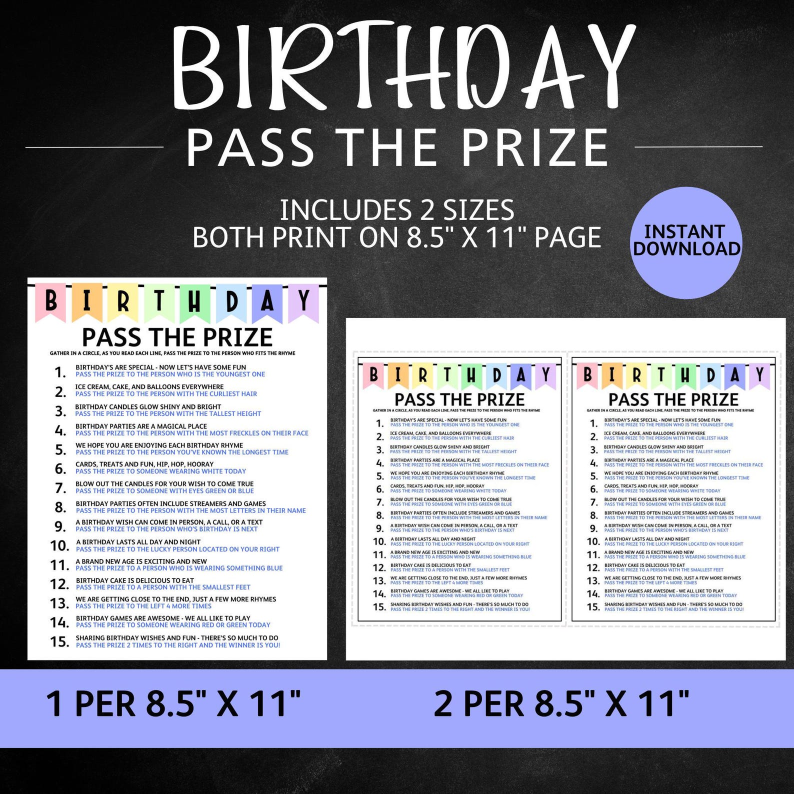 Birthday Pass the Prize Game, Printable Group Birthday Game, Left Right ...