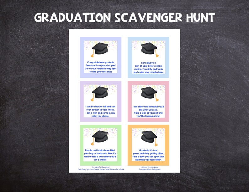 Graduation Scavenger Hunt, Printable Indoor Graduation Treasure Hunt ...