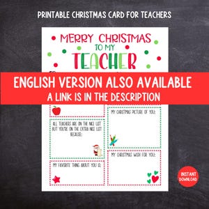 SPANISH Teacher Christmas Card, Printable Kids Christmas Card for ...