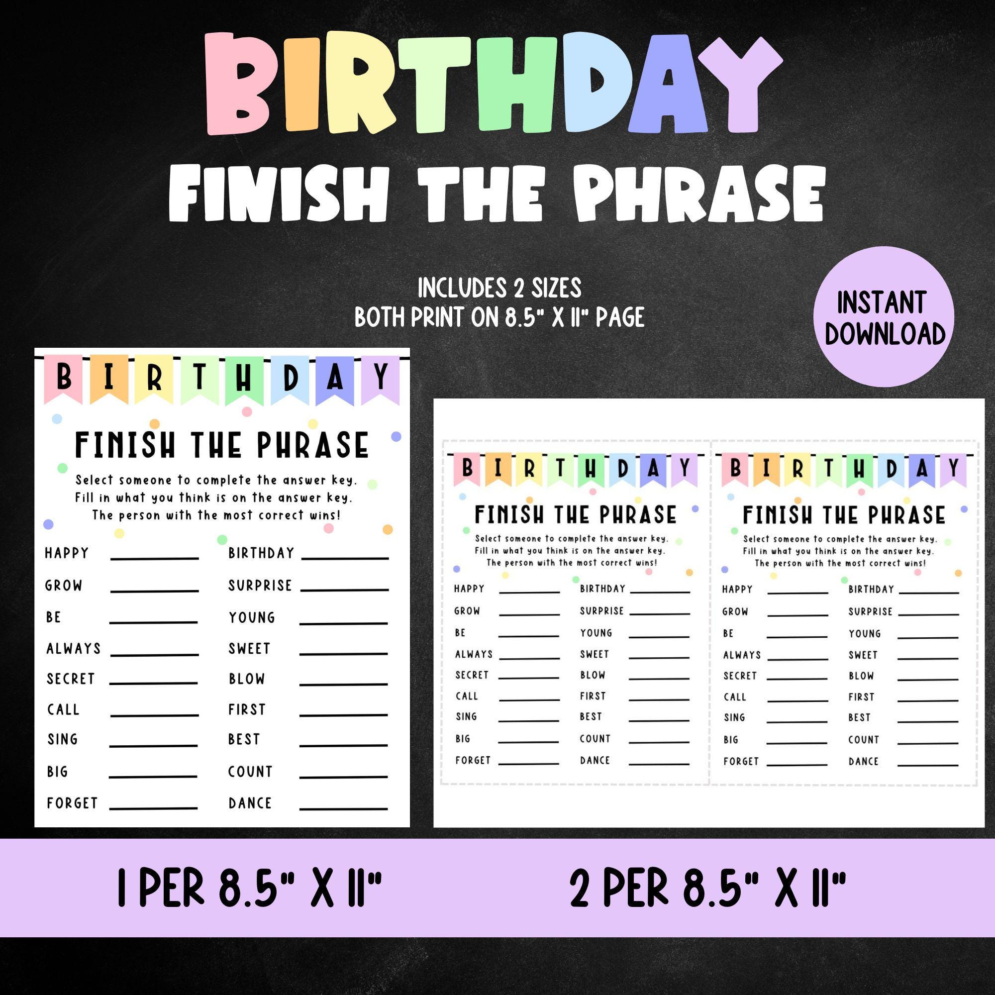 Birthday Game, Printable Pastel Birthday Game, Easy Birthday Game for ...