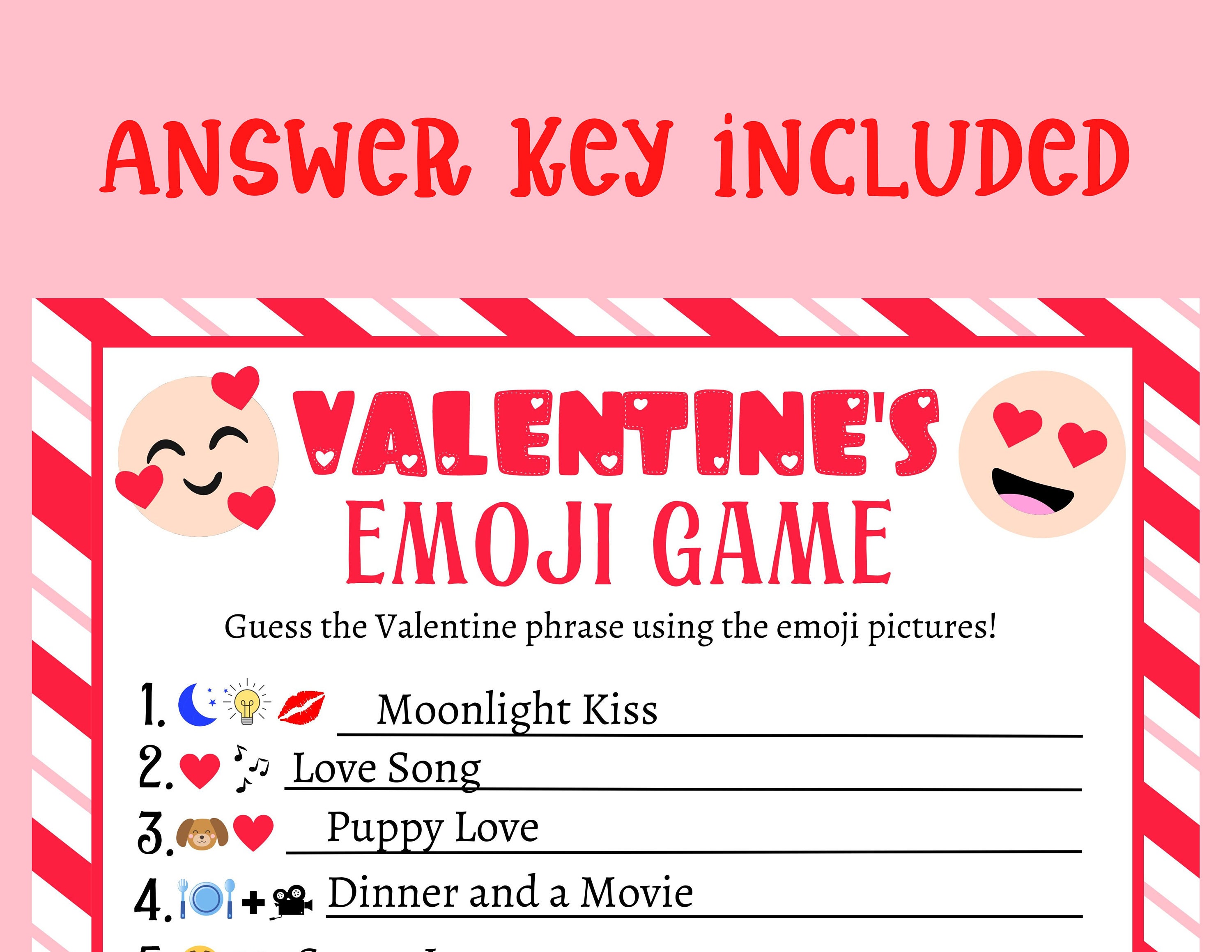 Valentine's Emoji Game, Emoji Game, Valentine's Printable Game, Great ...