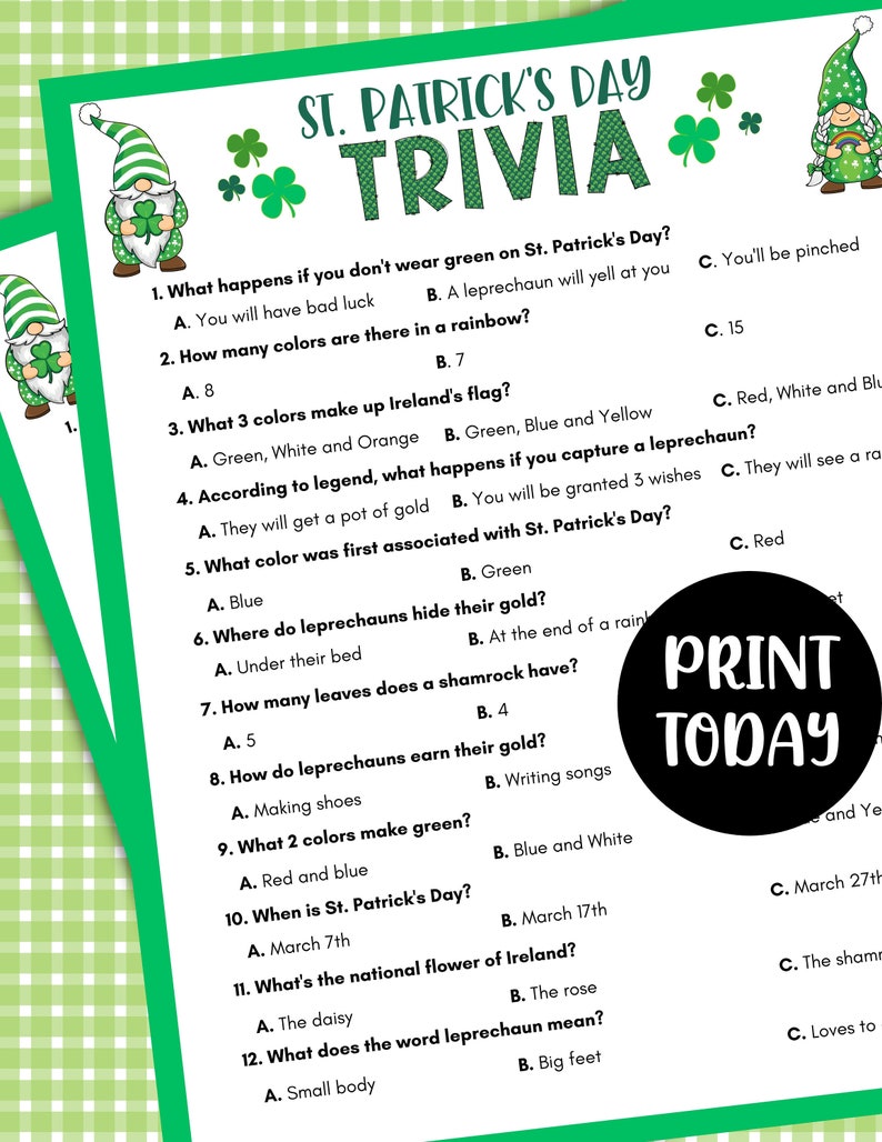 St. Patrick's Day Trivia Game, St. Patrick's Day Printable Game, Trivia ...