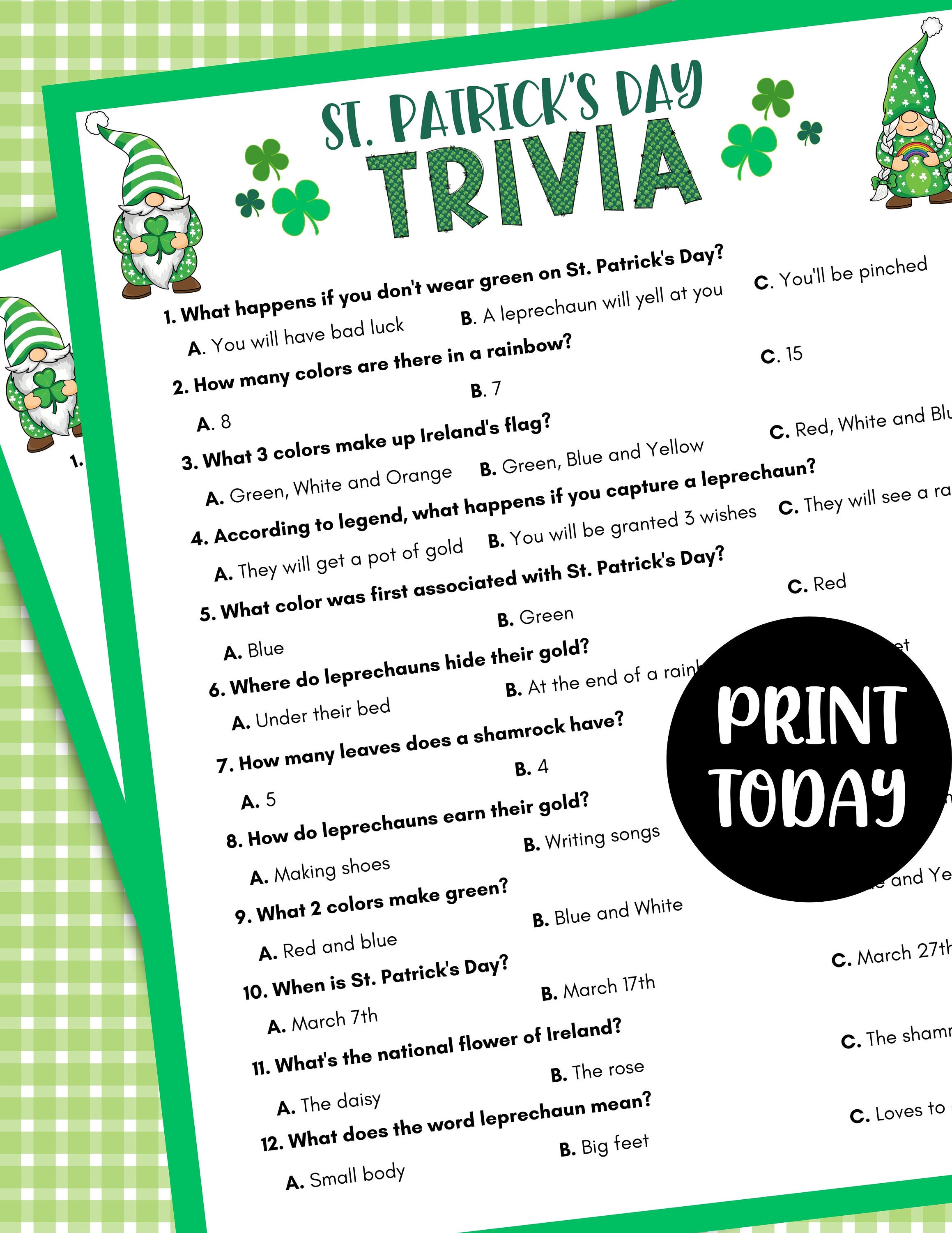 St. Patrick's Day Trivia Game, St. Patrick's Day Printable Game, Trivia ...