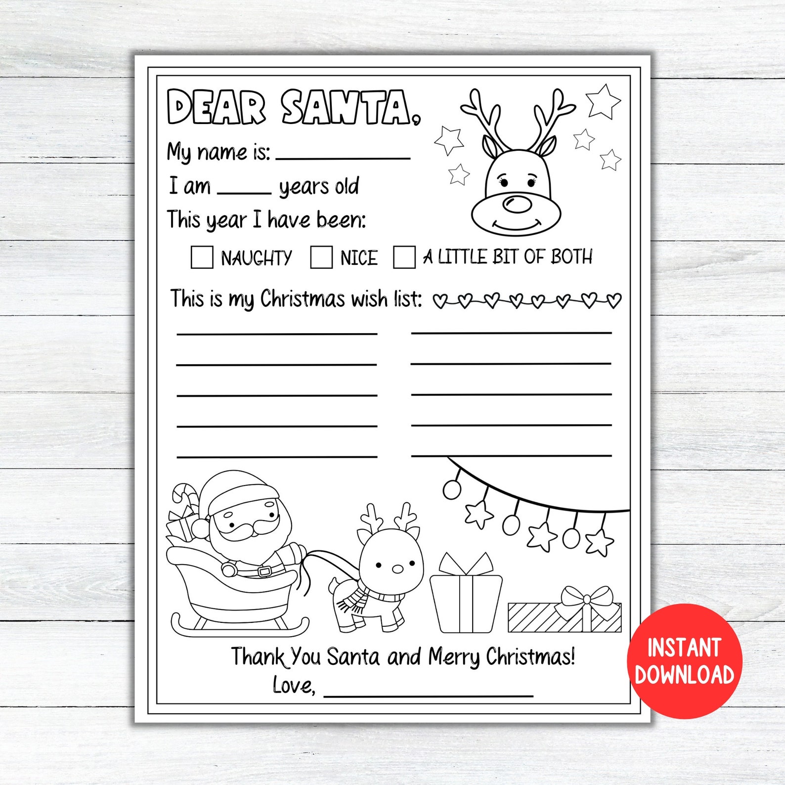 Letter to Santa Coloring Page, Printable Dear Santa Letter, Kids ...