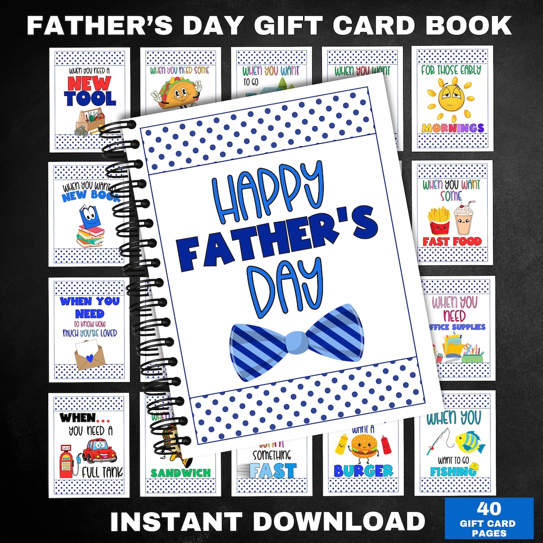 Printable Fathers Day Gift Card Book, Kids Gift for Dad, Fathers Day ...