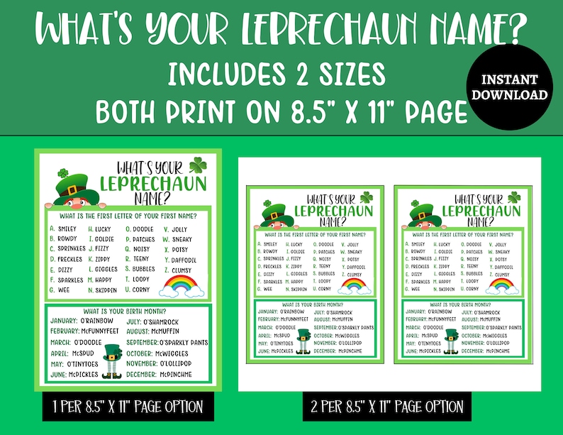 Leprechaun Name Game, What's Your Leprechaun Name, St. Patricks Day Fun ...