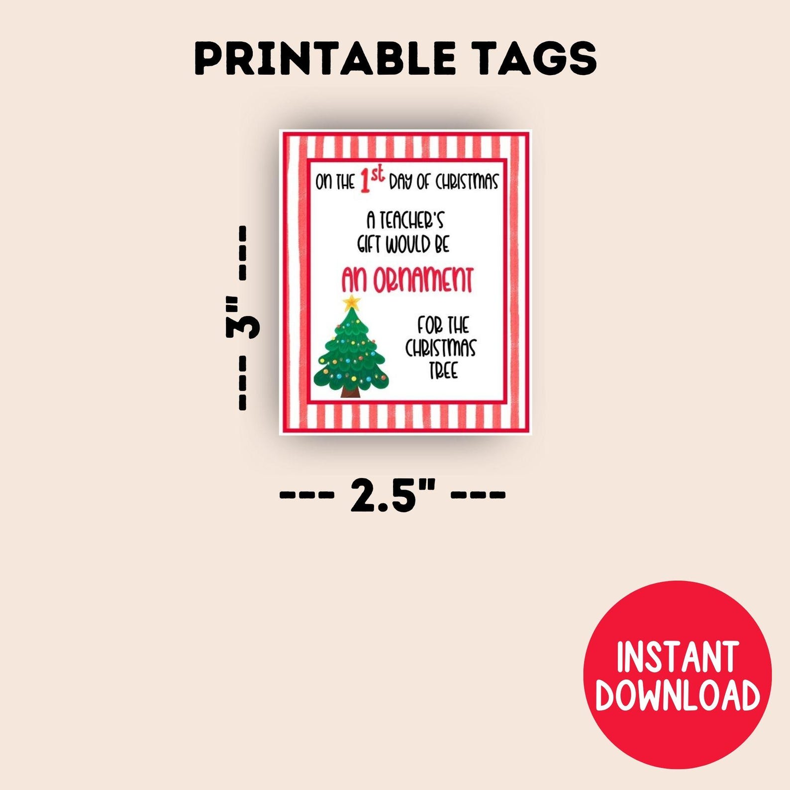 Teacher Christmas Gift, Printable 12 Days of Christmas Gift Tags for ...