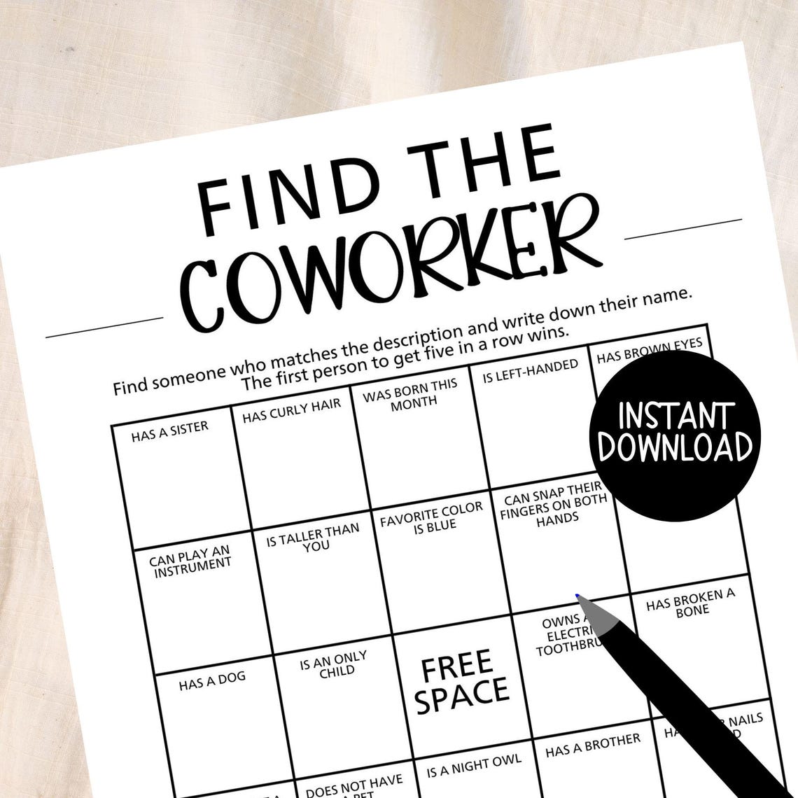 Employee Ice Breaker Game, Printable Office Party Game, Get to Know ...