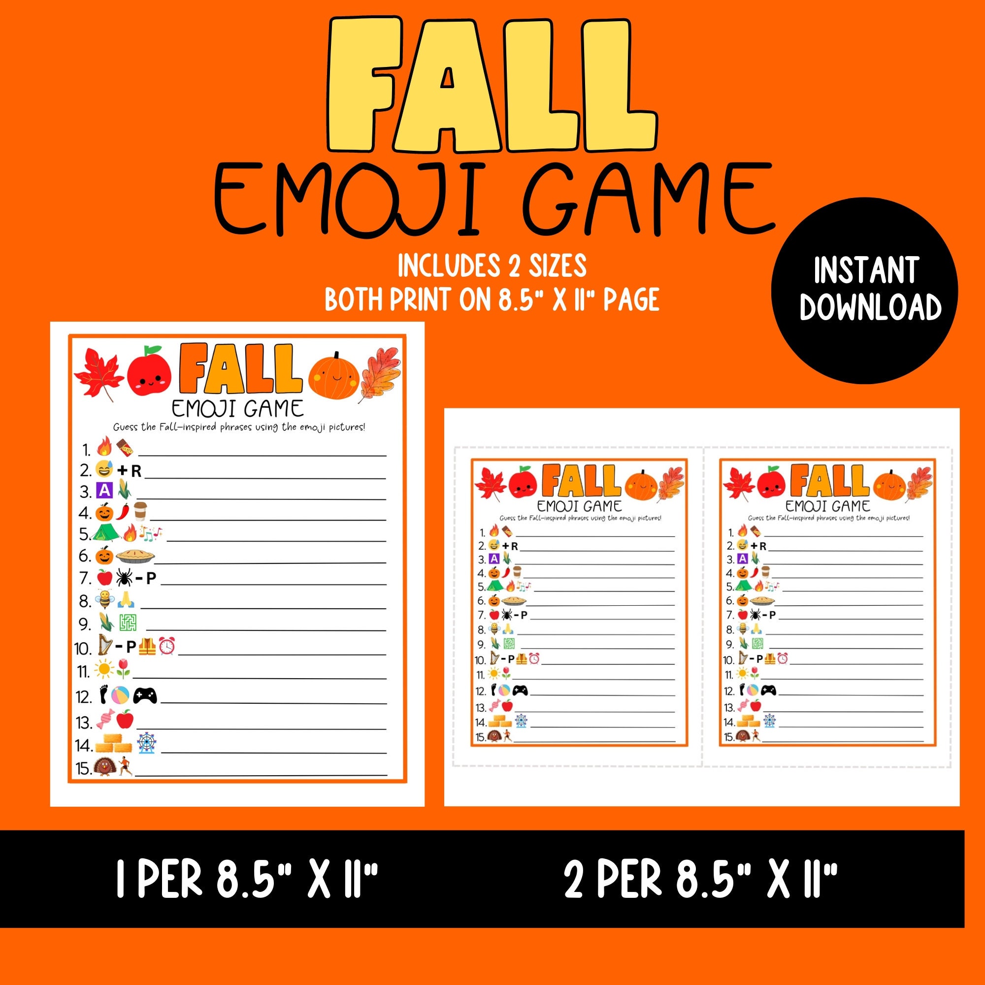 Fall Emoji Game, Printable Fall Game for Kids and Adults and Classrooms ...