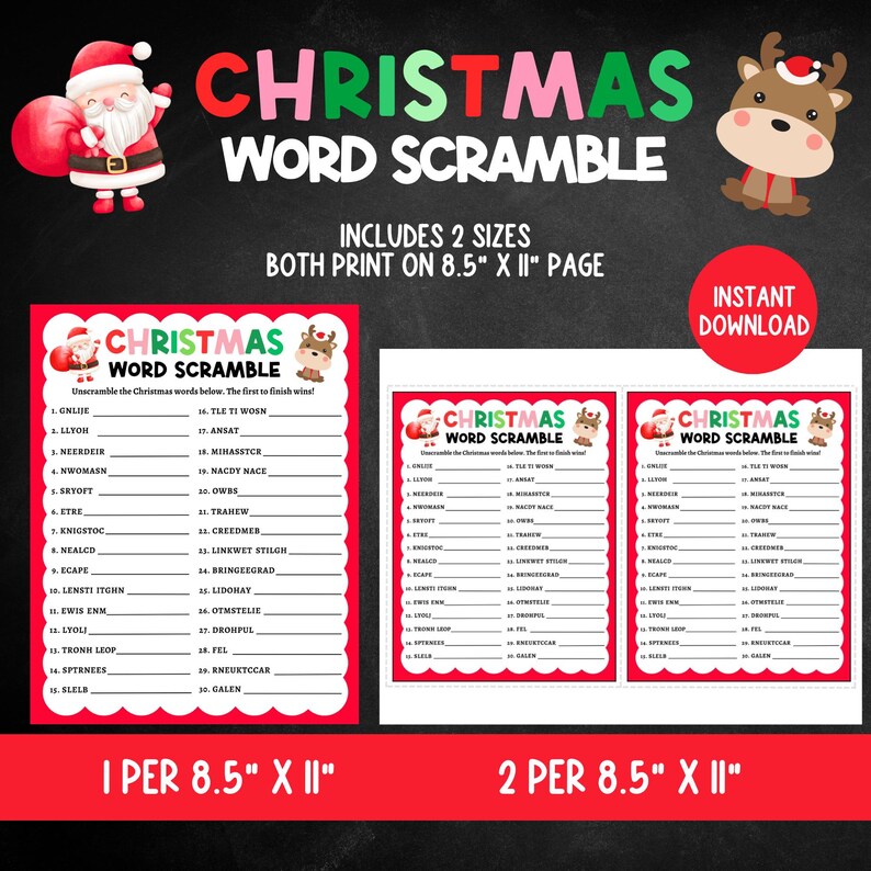 Christmas Word Scramble, Printable Christmas Game, Christmas Party Game ...