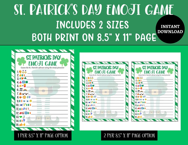 St Patricks Day Emoji Game, St Patricks Day Printable Game, Emoji Game ...