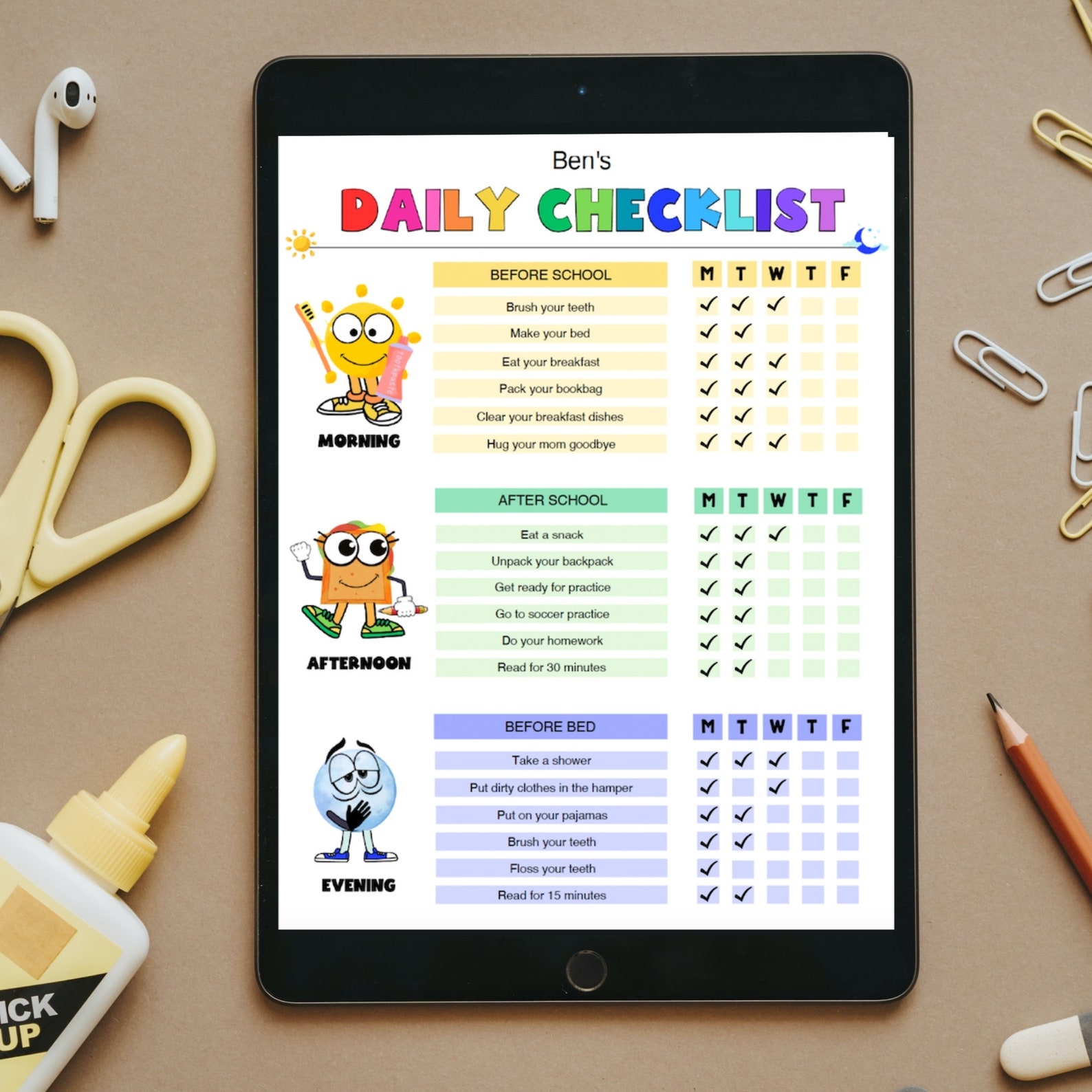 Kids Daily Checklist, Printable and Editable Chore Chart, Personalized ...