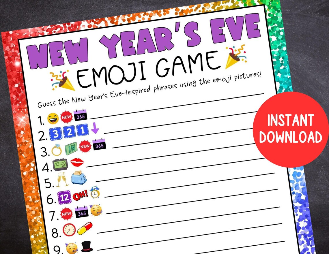 New Years Eve Emoji Game, Printable New Years Eve Party Game, Easy New ...