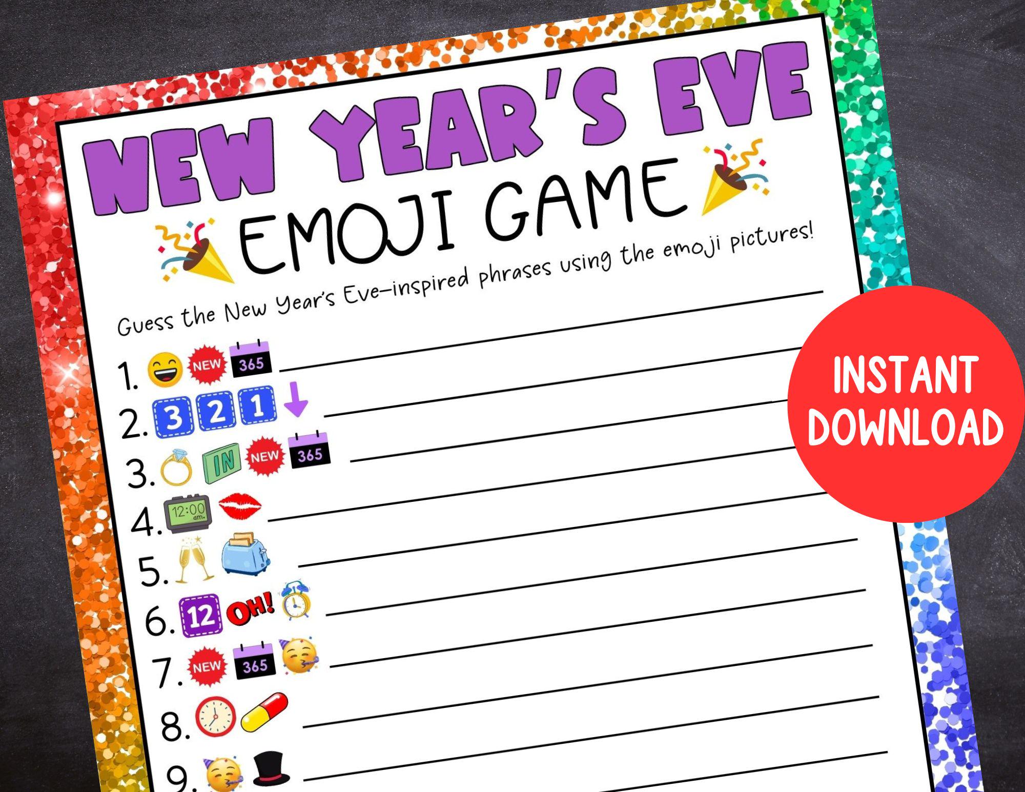 New Years Eve Emoji Game, Printable New Years Eve Party Game, Easy New ...