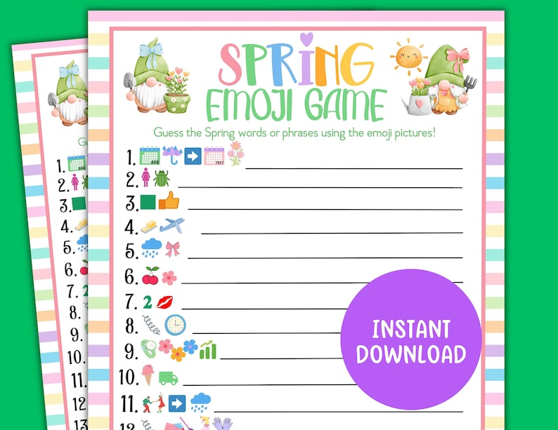 Spring Emoji Game, Spring Printable Game, Emoji Game, Spring Emoji Game ...