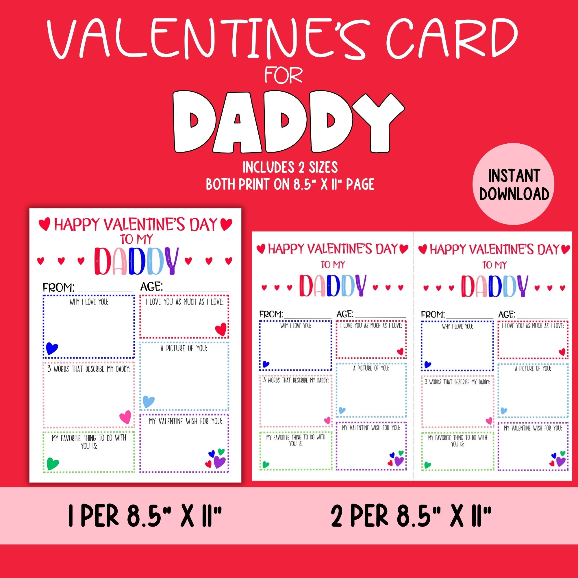Kids Valentines Card for Daddy, Printable Daddy Valentines Card ...