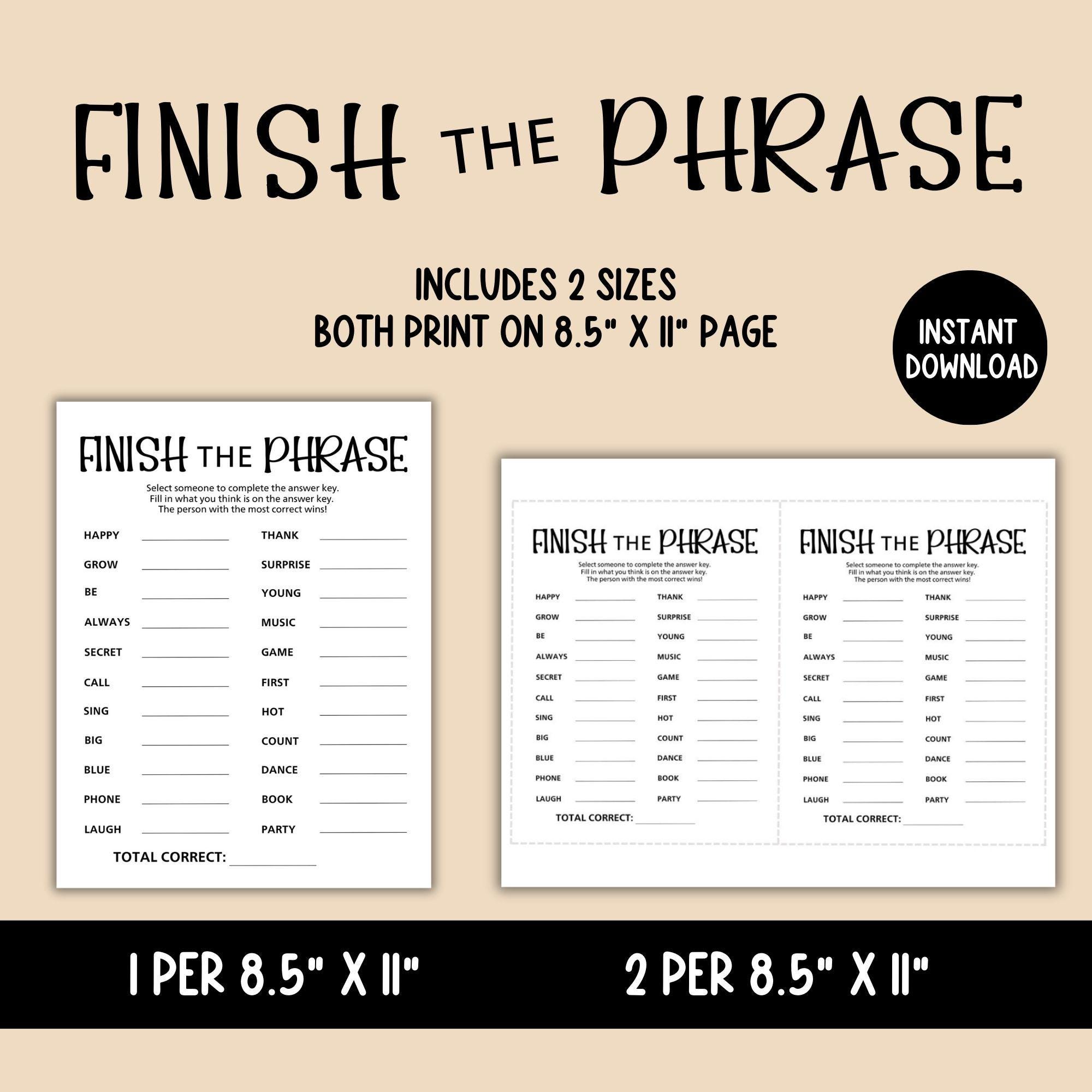 Icebreaker Game, Printable Finish the Phrase Game, Easy Party Starter ...