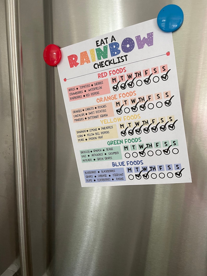 Healthy Eating Checklist, Printable Eat A Rainbow Checklist for Kids ...