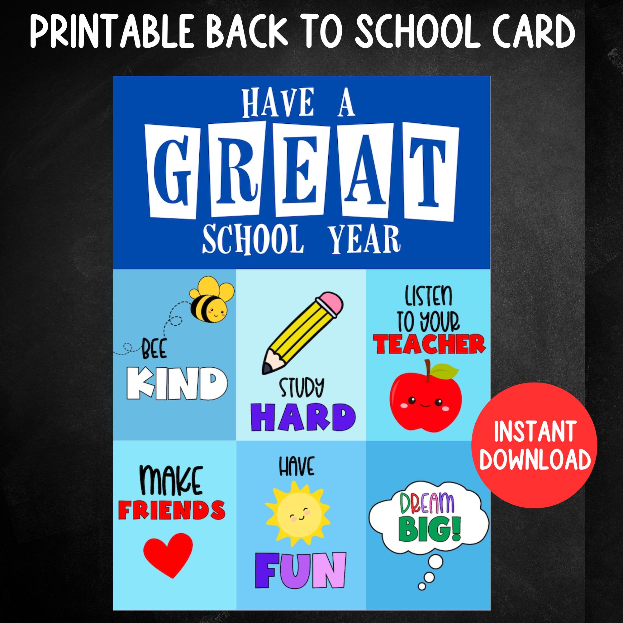 Printable Back to School Card, Teacher Card, 1st Day of School Card ...