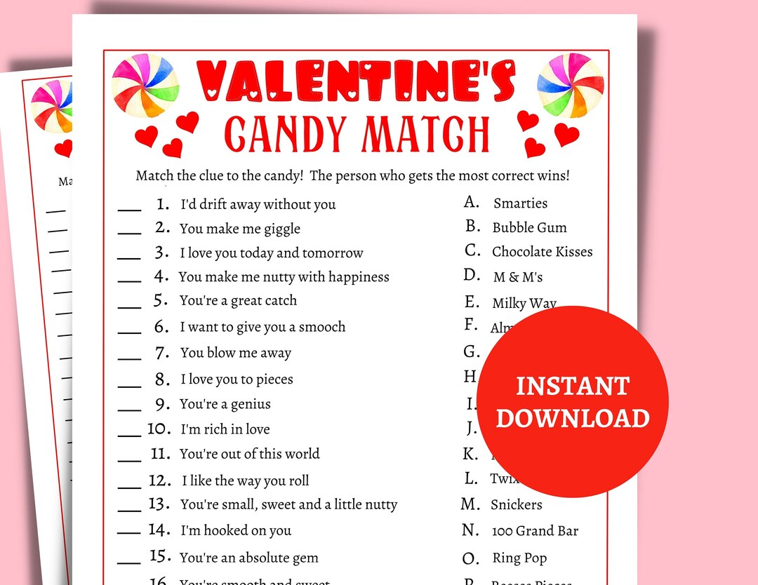 Valentine's Candy Trivia Game, Virtual or Printable Valentine's Day ...