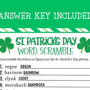 St. Patrick's Day Word Scramble Game, St. Patrick's Day Printable Game ...