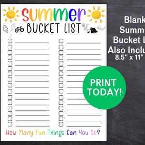 Summer Bucket List Printable for Kids, Things to Do During Summer, Fun ...