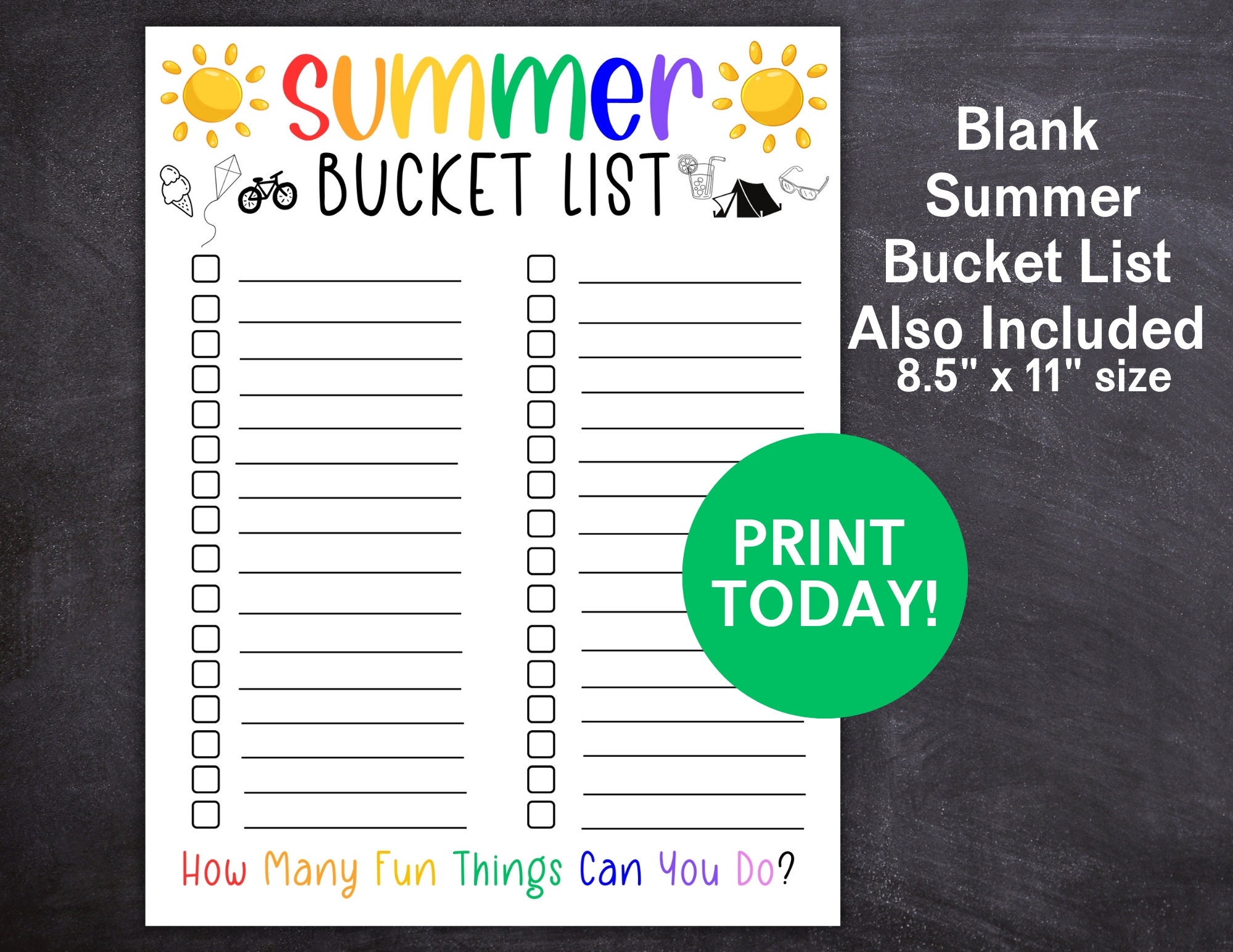 Summer Bucket List Printable for Kids, Things to Do During Summer, Fun ...