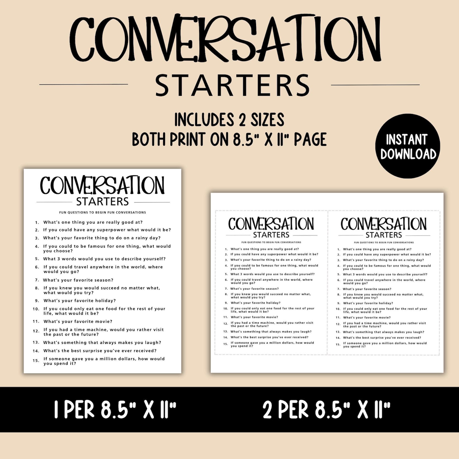 Conversation Starters, Printable Icebreakers, Party Starter, Table Talk ...