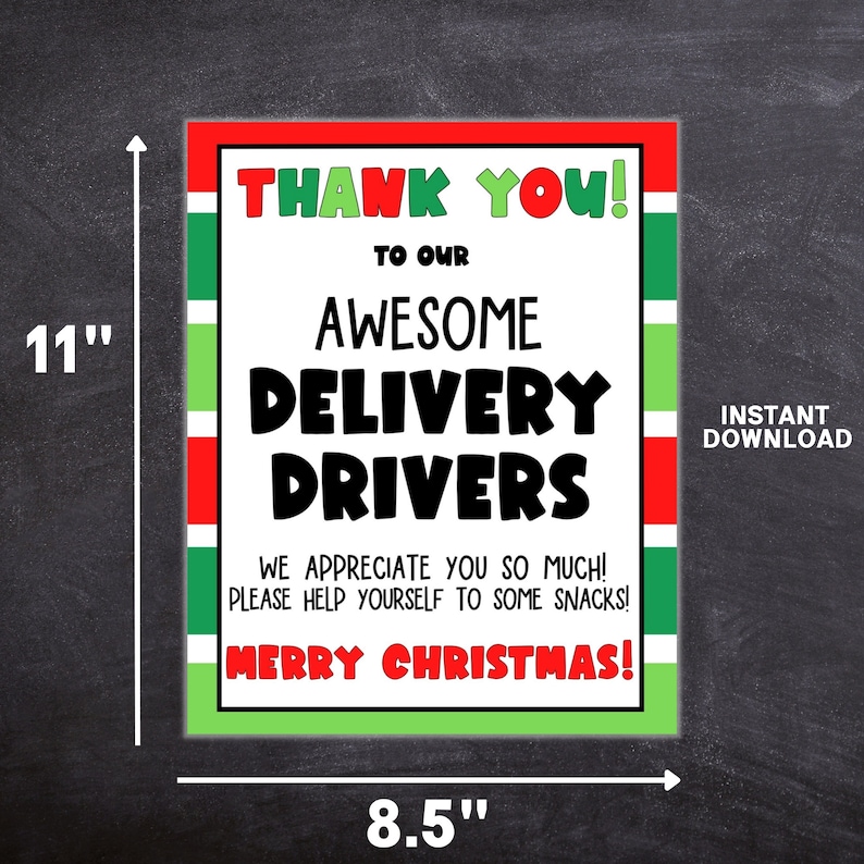 Delivery Driver Snack Sign, Printable Thank You Sign for Delivery ...