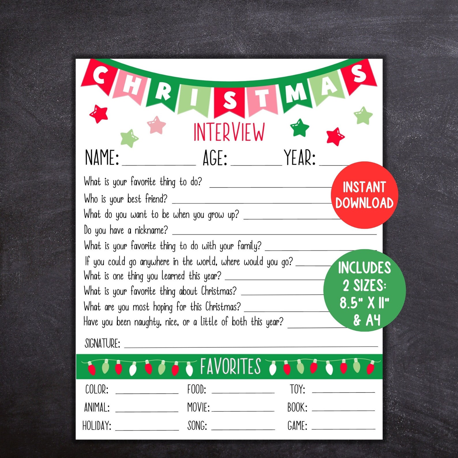Kids Christmas Interview, Printable Christmas Questionnaire, Annual ...