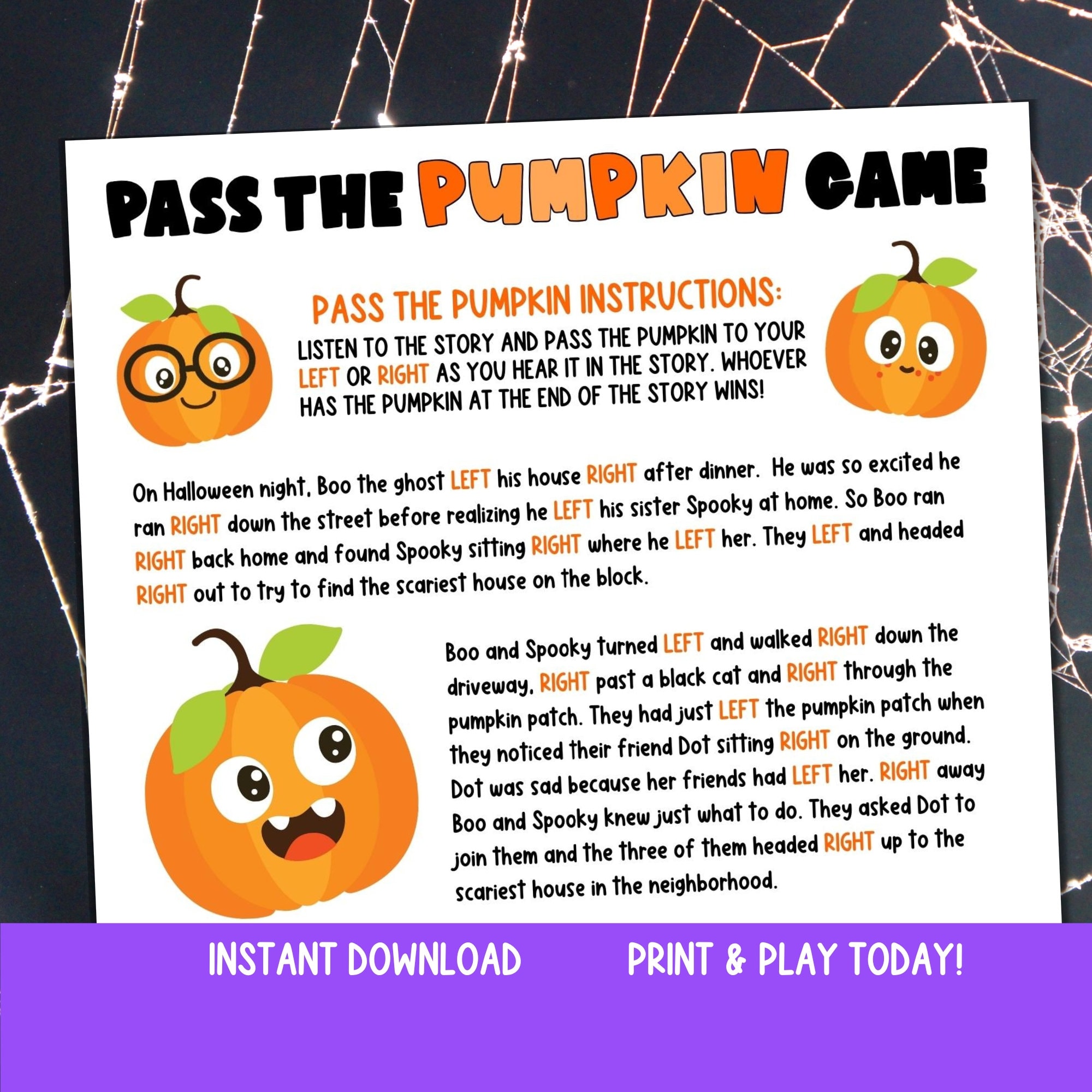 Pass the Pumpkin Halloween Game, Printable Halloween Left Right Game ...