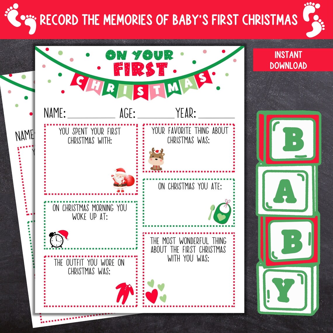 Baby's First Christmas Form, Printable Christmas Keepsake for Baby ...