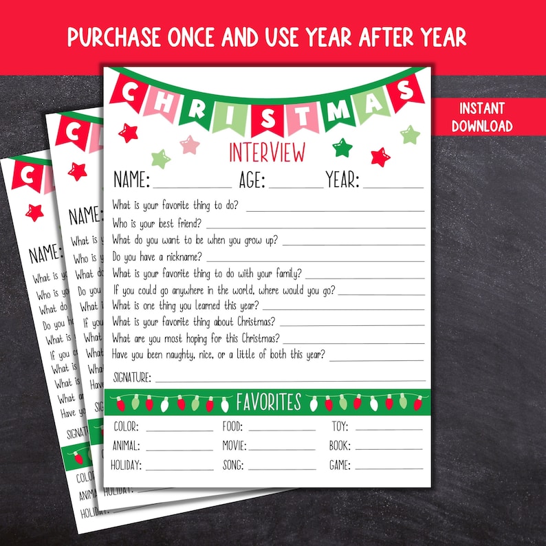 Kids Christmas Interview, Printable Christmas Questionnaire, Annual ...
