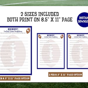Football Game Predictions Game, Printable Football Party Game, Football ...