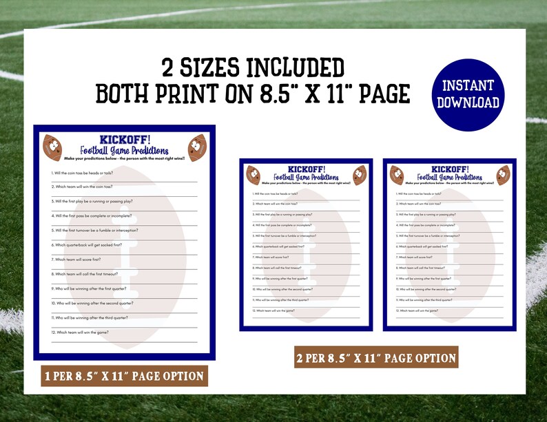 Football Game Predictions Game, Printable Football Party Game, Football ...