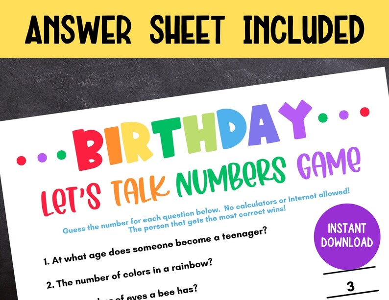 Birthday Party Game, Printable Icebreaker, Lets Talk Numbers Game, Easy ...