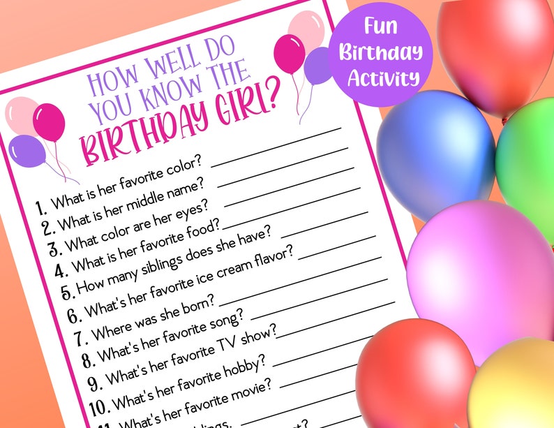 Birthday Girl Trivia Game, Kid Birthday Party Game, Birthday ...