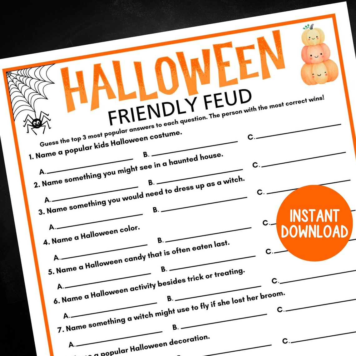 Halloween Friendly Feud Game, Printable Halloween Party Game, Easy ...