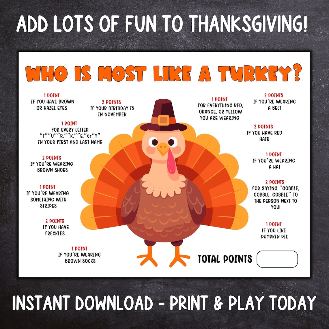 Printable Thanksgiving Game, Classroom Game for Thanksgiving, Office ...
