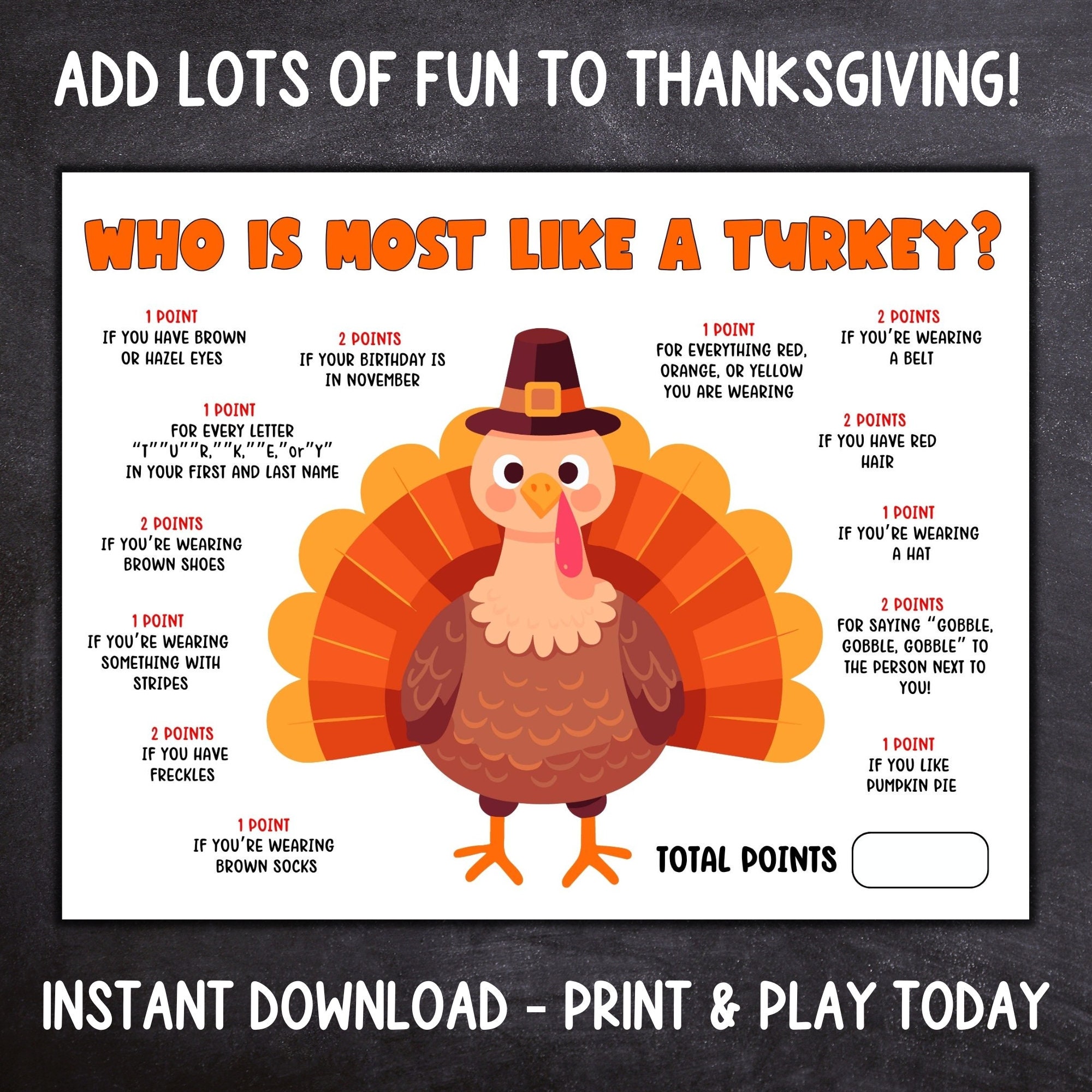 Printable Thanksgiving Game, Classroom Game for Thanksgiving, Office ...
