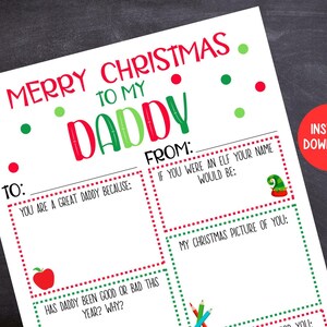 Daddy Christmas Card, Printable Kids Christmas Card for Dad, Keepsake ...