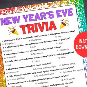 New Years Eve Trivia Game, Printable New Years Party Game, Easy New ...