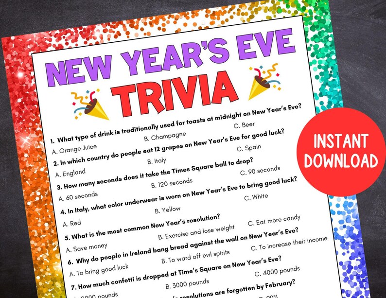 New Years Eve Trivia Game, Printable New Years Party Game, Easy New ...