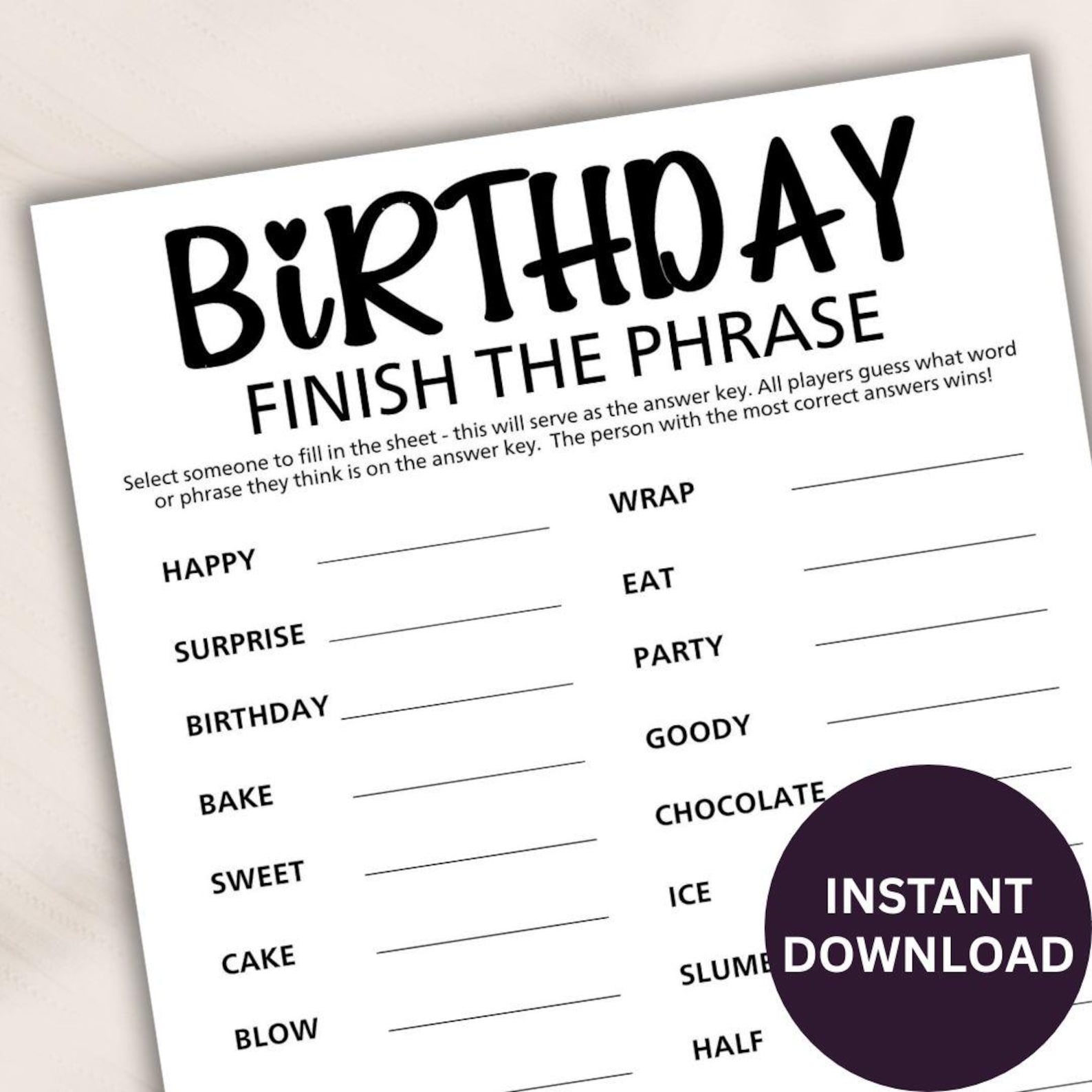 Birthday Game, Printable Finish the Phrase Game, Easy Party Starter ...